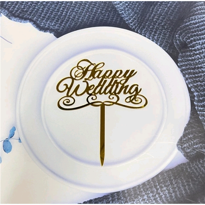 Jual CAKE TOPPING ACRILIC HAPPY WEDDING/ CAKE TOPPER/CAKE TOPPING ...