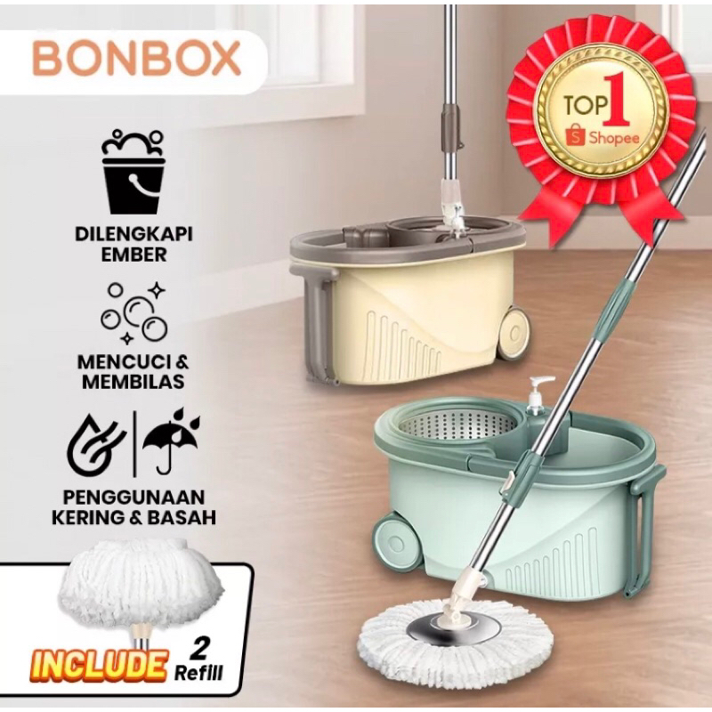 Jual Bonbox Alat Pel Lantai Ember 2 in 1 Kain Fiber dengan Ember Spin Mop | Shopee Indonesia