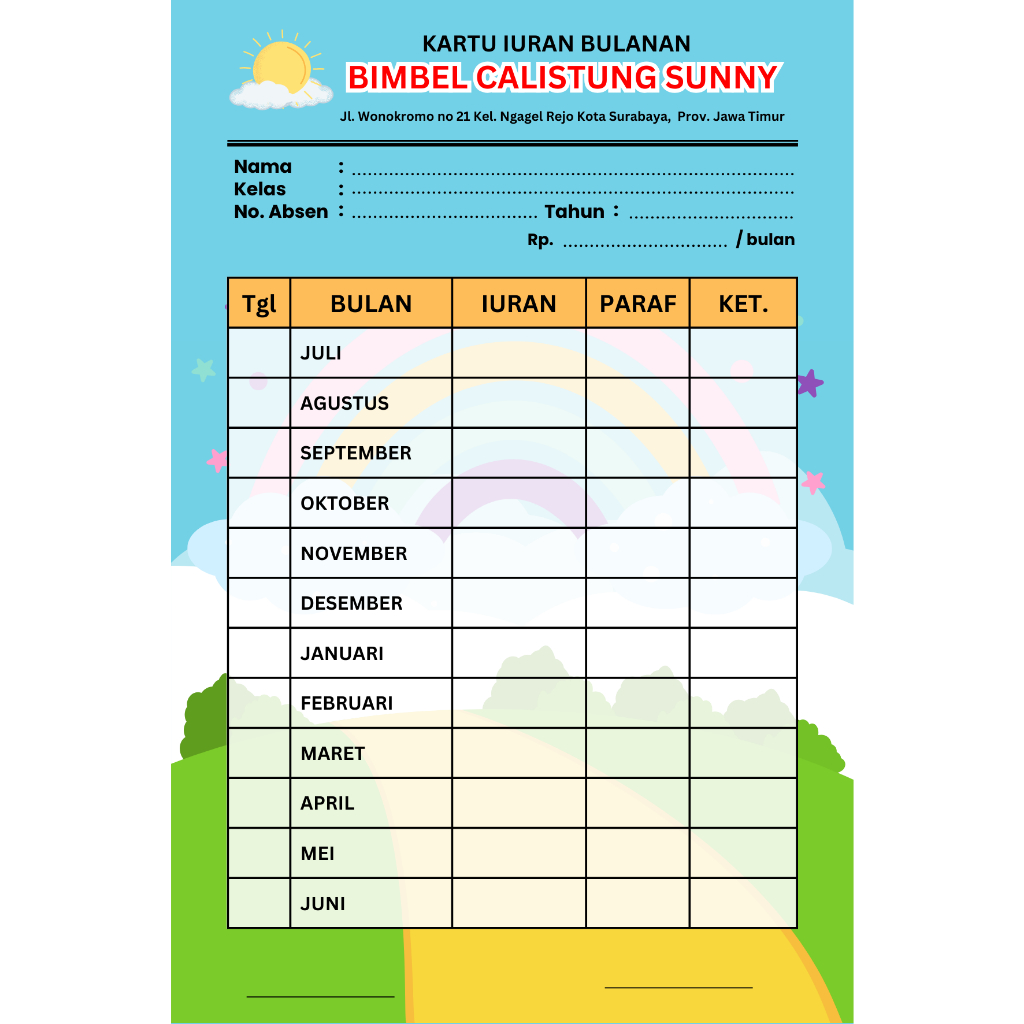 Jual KARTU IURAN SPP/ INFAQ/ IURAN BULAN/ IURAN KAS SD | Shopee Indonesia