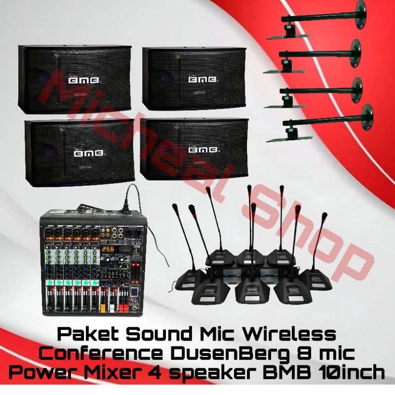 Jual Paket Sound System Mic wireless Conference 8 mic + 4speaker bmb ...