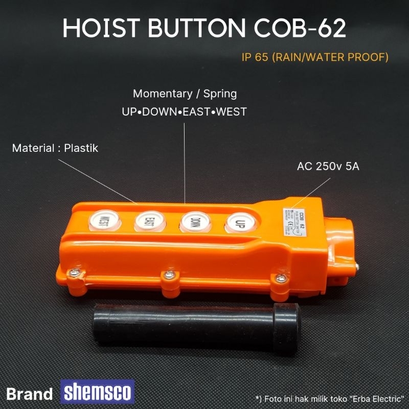 Jual Rain Water Proof COB-62 Hoist Crane Push Button 4 Tombol 5A 250v ...