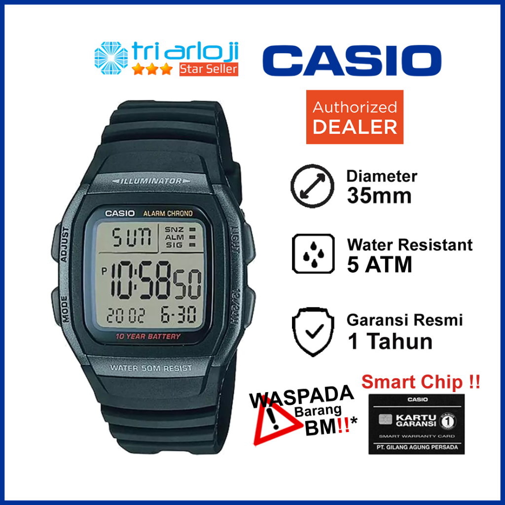 Jual CASIO W-96H-1BVDF Jam Tangan Pria Digital Rubber Hitam W-96H-1B W96H | Shopee Indonesia