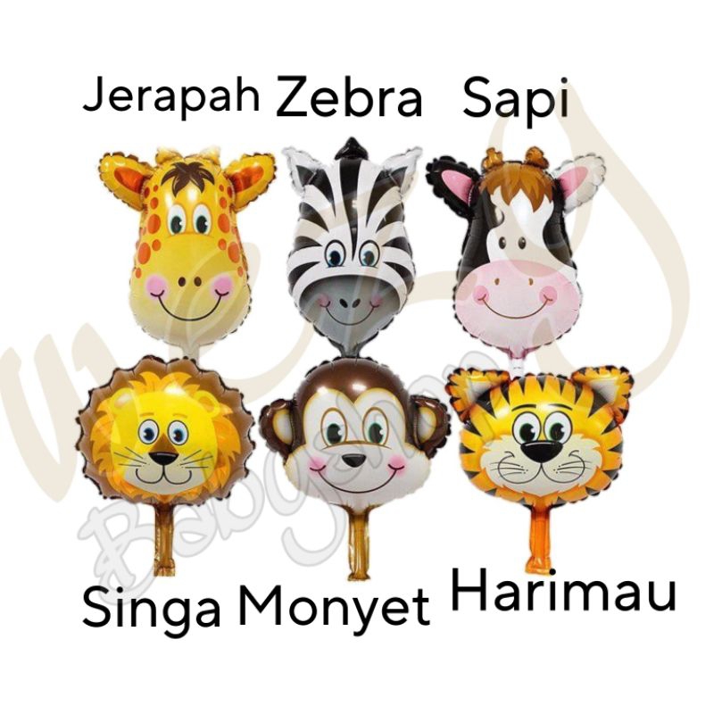 Jual balon foil mini karakter animal zoo safari kepala hewan jerapah ...