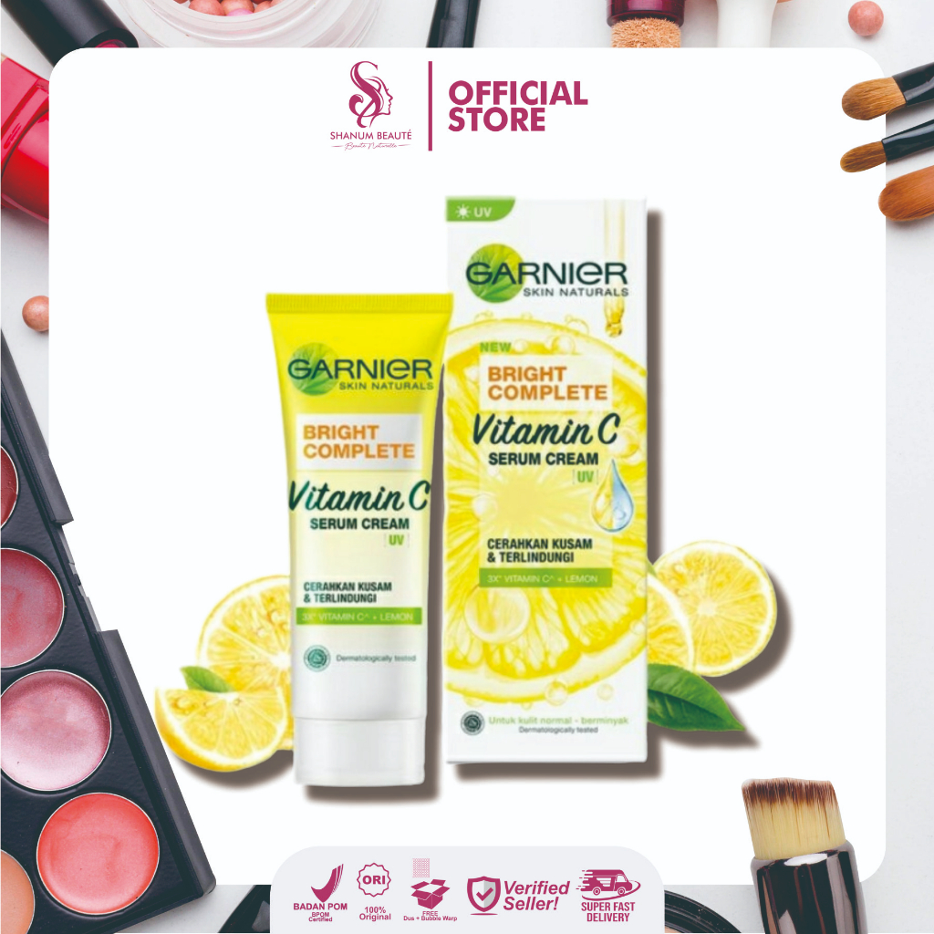 Jual Garnier Bright Complete Vitamin C Serum Cream UV 3X Vitamin C+Lemon - 20ml | Shopee Indonesia