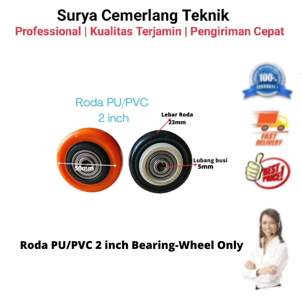Jual Roda Pvc/Pu 2 inch - Bearing Wheel Only - 2 inch Roda saja ...