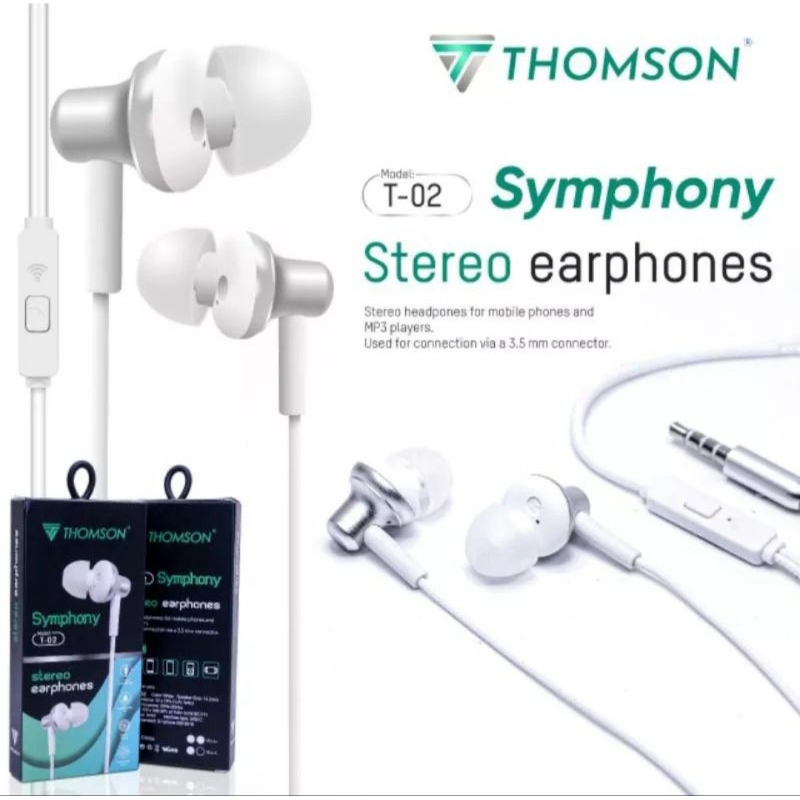 Jual Headset Kabel Merek THOMSON T-02 Stereo Bass T02 | Shopee Indonesia