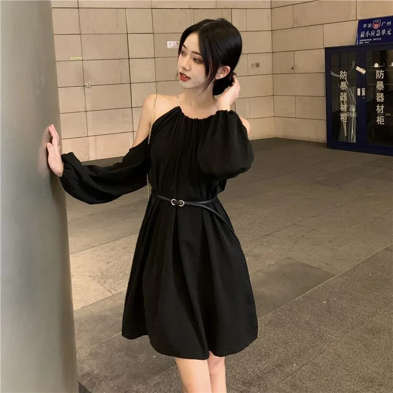 Jual Mini Dress Wanita Halter Neck Serut Leher Lengan Panjang Bahan ...