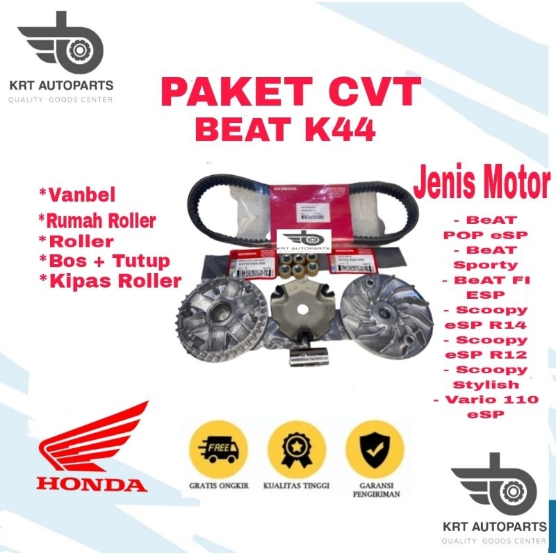 Jual paket CVT Vanbelt + Rumah Roller Set + Kipas Roller K44 Beat pop Beat Fi esp Vario 110 Fi ...