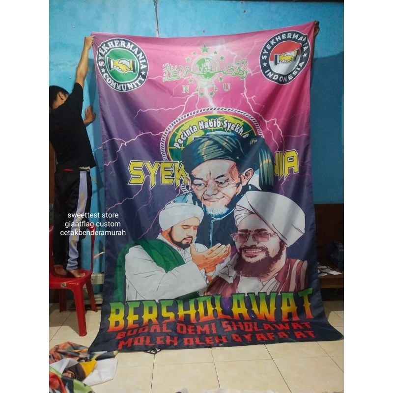 Jual READY STOK 1 HARI JADI + BENDERA SYEKHERMANIA, BENDERA HABIB SYECH ...
