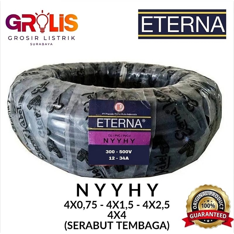 Jual KABEL ETERNA NYYHY 4x0,75 - 4x1,5 - 4x2,5 - 4x4 ECERAN METER KABEL LISTRIK HITAM TEMBAGA 4 ...