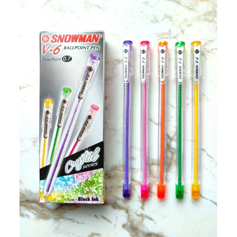 Jual Pulpen Snowman V-6 Crystal Ballpoint Pen Hitam ( 1 Pack / 12 Pcs ...