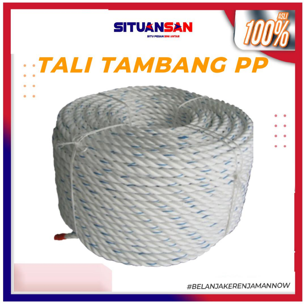 Jual Tali Tambang PP Monofilament 16 mm Putih Strip Biru Tali PP ...