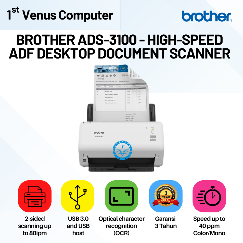 Jual Brother ADS-3100 - High-Speed ADF Desktop Document Scanner / ADS ...