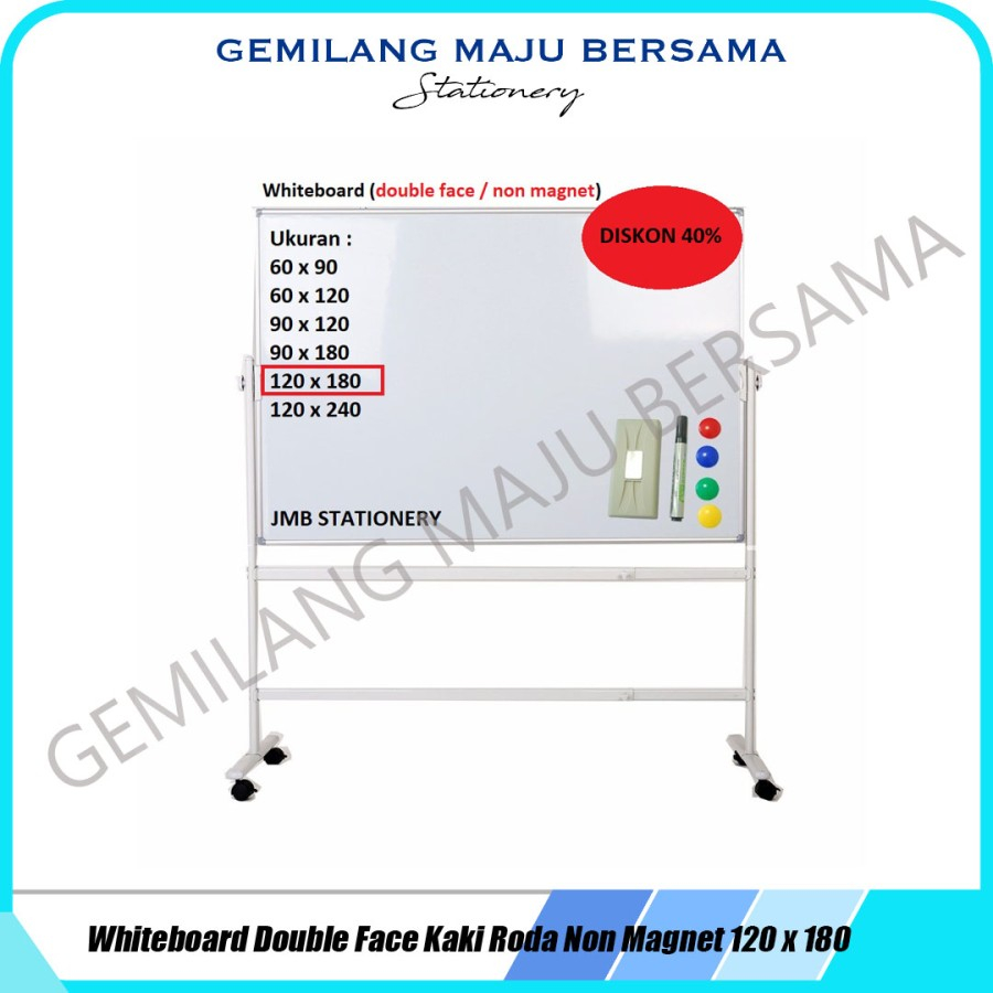 Jual Whiteboard / Papan Tulis + Kaki Roda 120 x 180 cm ( 2 Muka Bolak ...