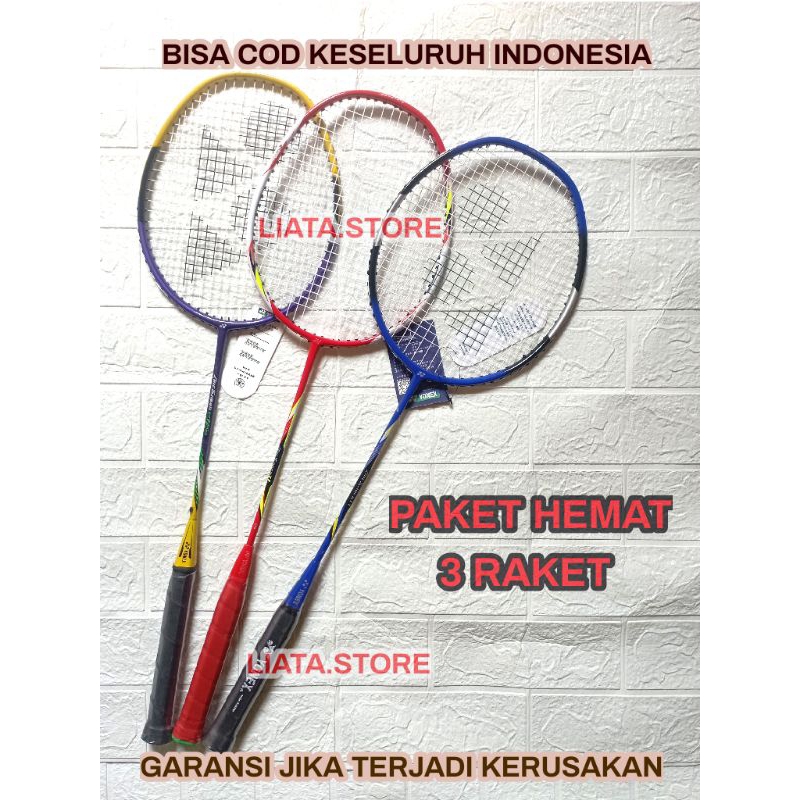 Jual RAKET BADMINTON ISI 3 BONUS PAKING KAYU | Shopee Indonesia