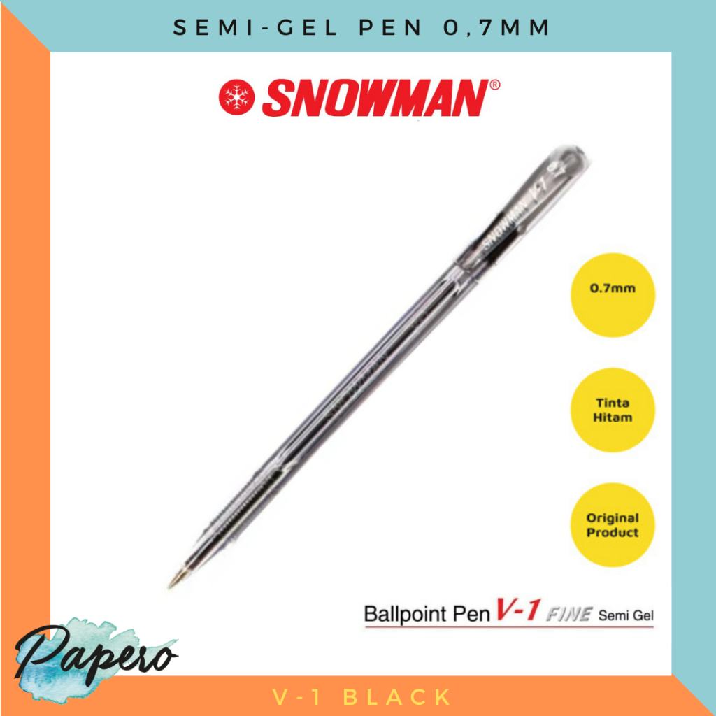 Jual Snowman V1 Black Hitam 0.7 mm / Semi-Gel Pen V-1 Bolpen | Shopee Indonesia