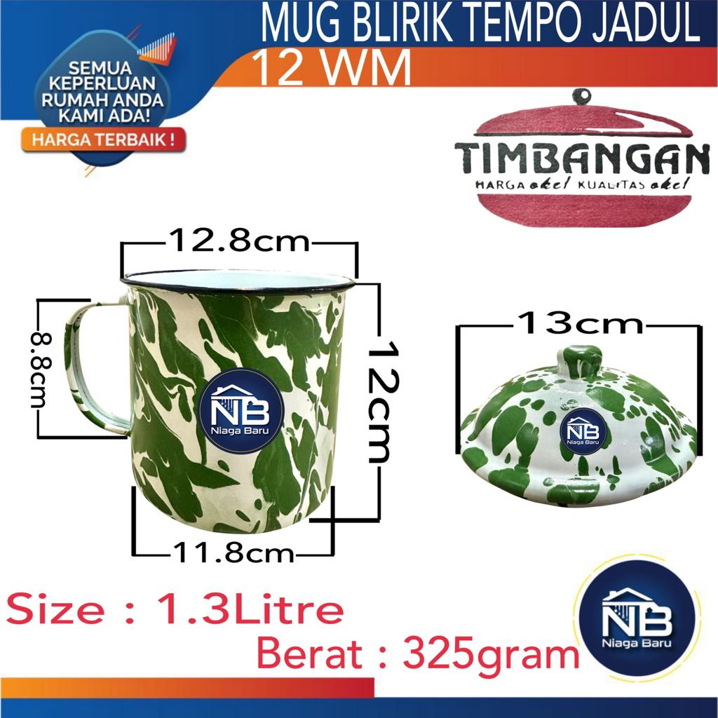 Jual Cangkir Mug + tutup 1,3liter Gelas Lurik Burik Blirik Enamel Seng ...