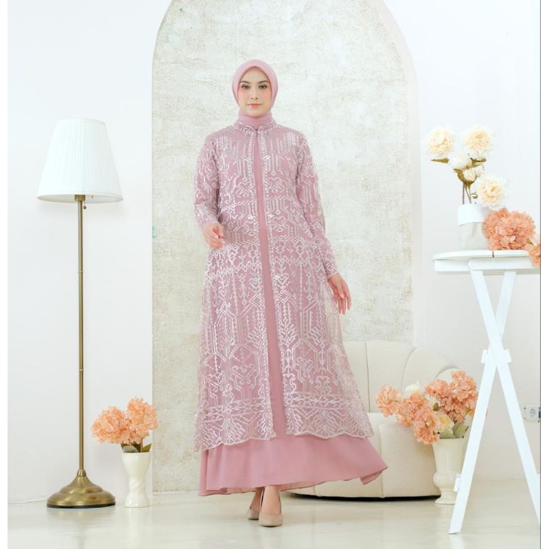 Jual Gamis Long Cardigan Outer Lepas pasang / Gamis Long Terbaru / Gamis Pesta Mewah / Gamis ...