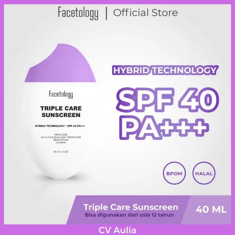 Jual Facetology Triple Care Sunscreen SPF 40 PA+++ 40ml | Shopee Indonesia