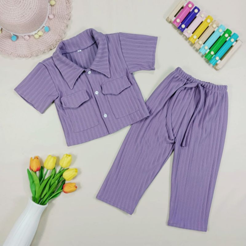 Jual Baju Setelan KNIT Kemeja Anak Perempuan CROP TOP RAINA Bahan KNIT ...
