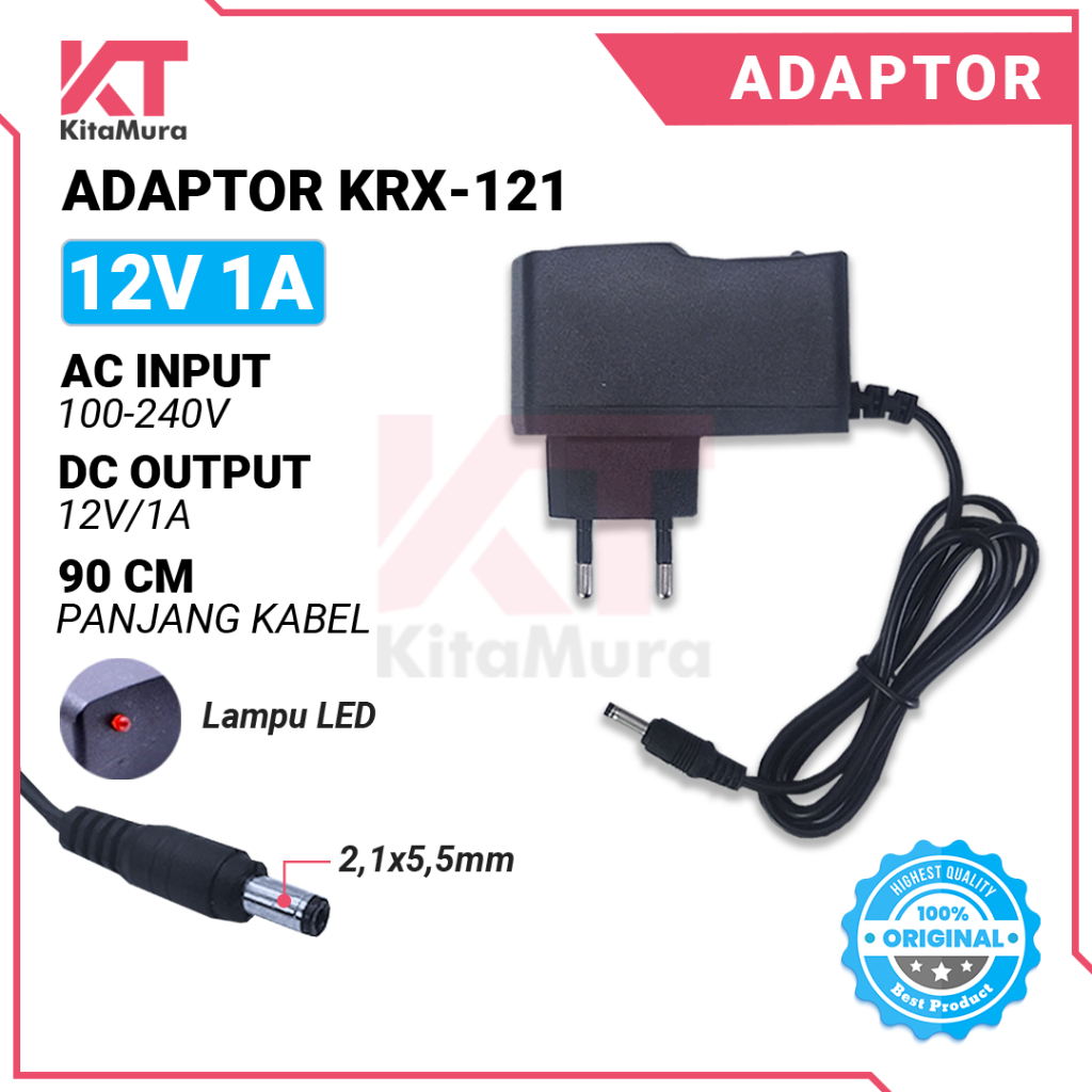 Jual Adaptor 12V 1A Type KRX - 121 II Adaptor with Jack 5.5 x 2.1 mm ...