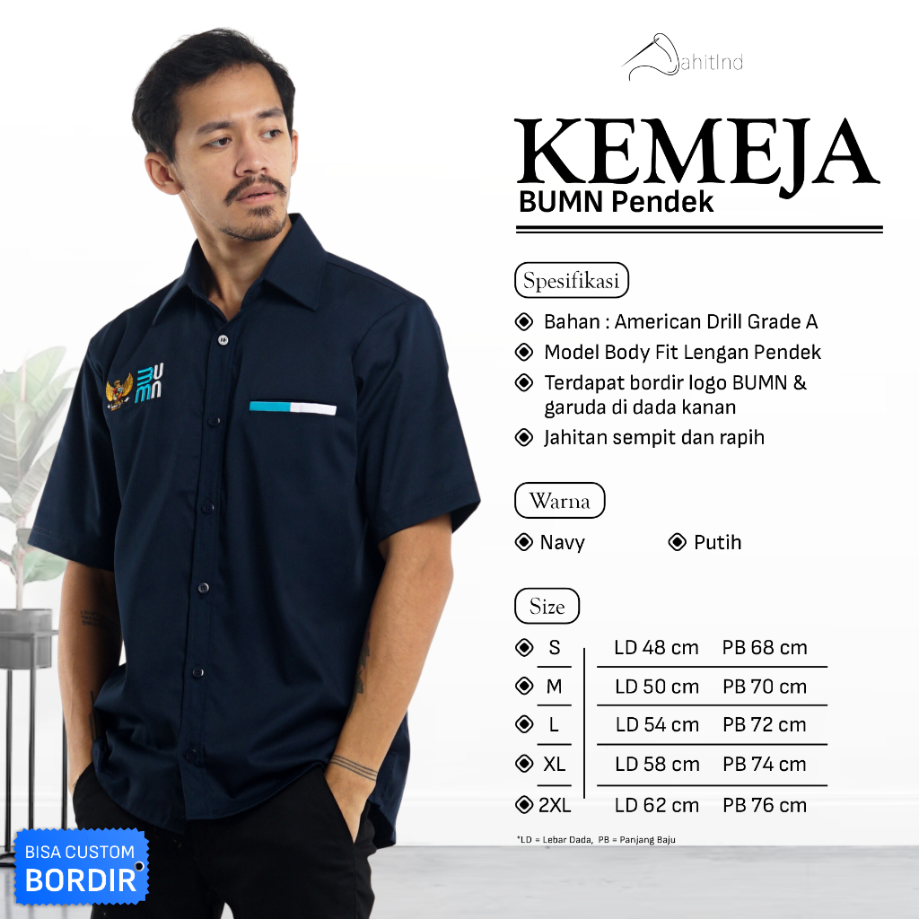Jual Baju Kemeja BUMN Hem Kerja Bordir Logo Kanan Lengan Pendek Seragam Atasan Pria JahitInd ...