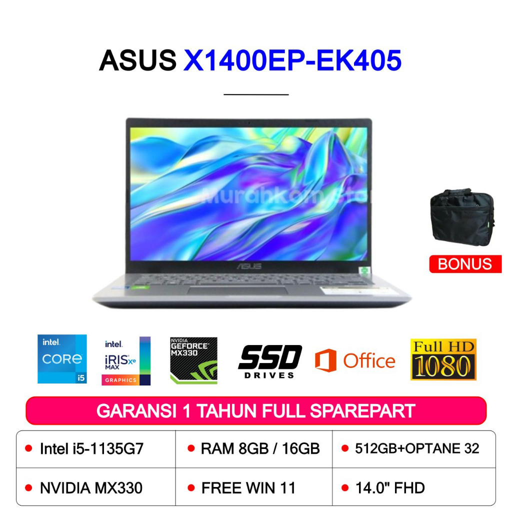 Jual ASUS X1400EP-EK405 CORE i5-1135G7 RAM 16GB 512NVME+OPTANE32 NVIDIA MX330 14.0"FHD | Shopee ...