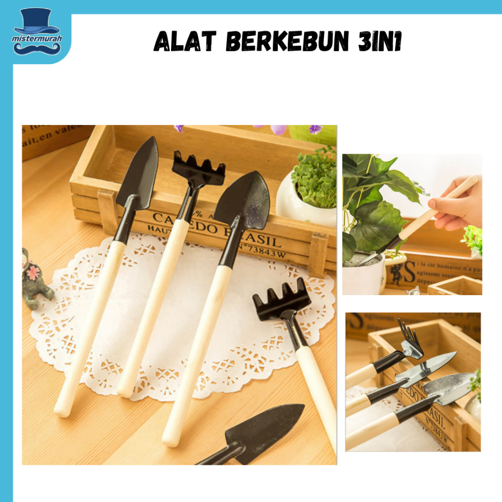 Jual Alat Berkebun Bercocok Tanam Mini 3 in 1 Set Sekop Cangkul Garpu ...