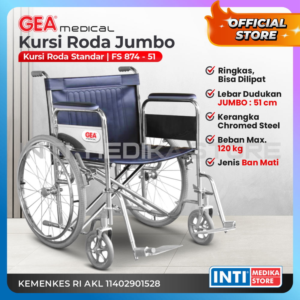 Jual GEA - Kursi Roda STANDAR Rumah Sakit Jumbo FS 874 51 | Shopee ...
