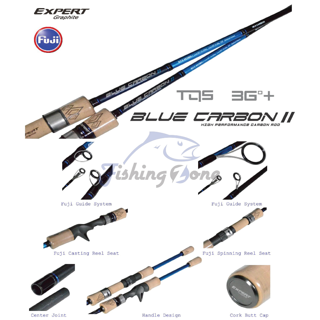 Jual Expert BLUE CARBON II Carbon Rod Spinning Baitcasting Fuji Guide ...