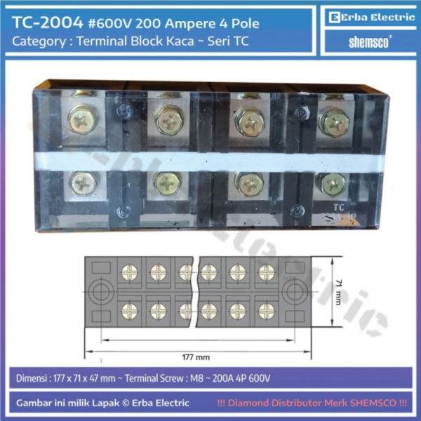 Jual Terminal Block Kaca TC-2004 Terminal Blok Drat M8 4 Pole 4P 200A Limited | Shopee Indonesia