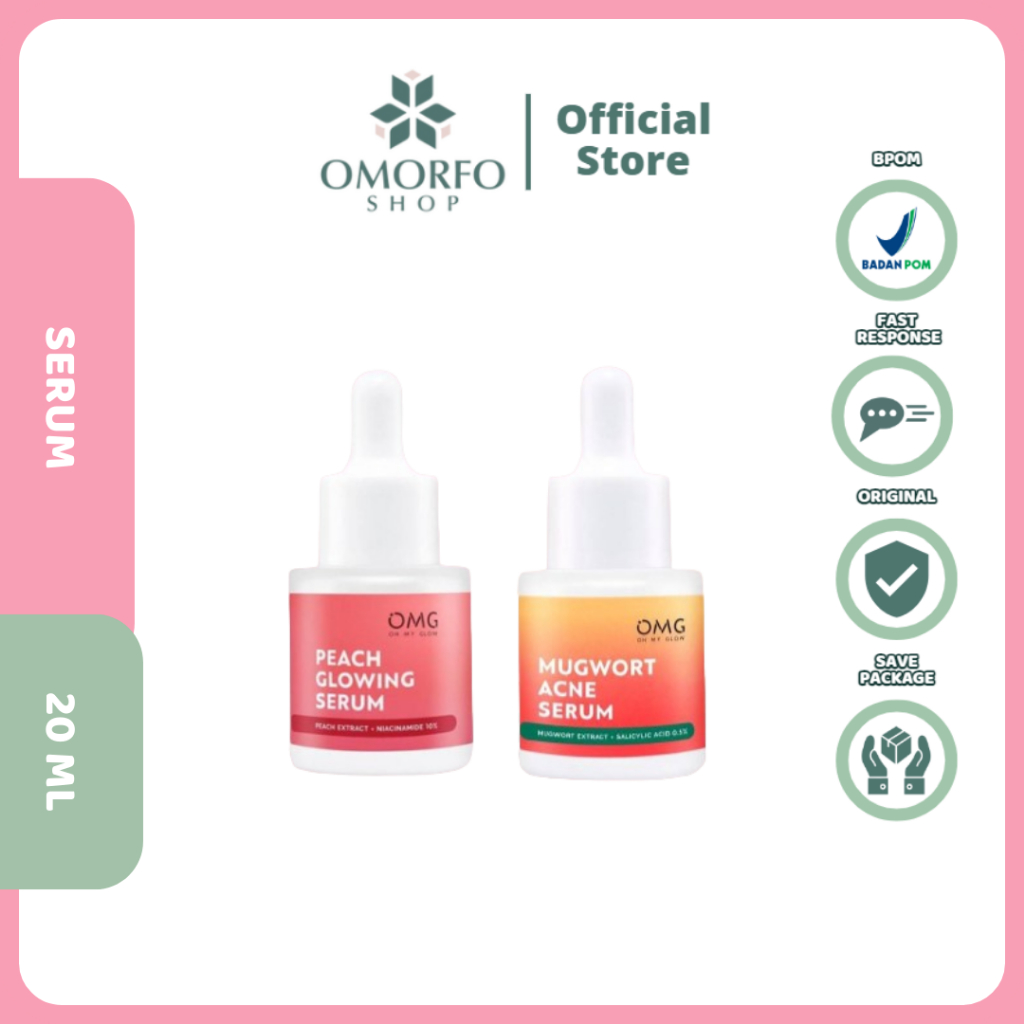 Jual ️Omorfo ️ OMG Oh My Glow Peach Glowing Serum & Mugwort Acne Serum 20 ml | Shopee Indonesia