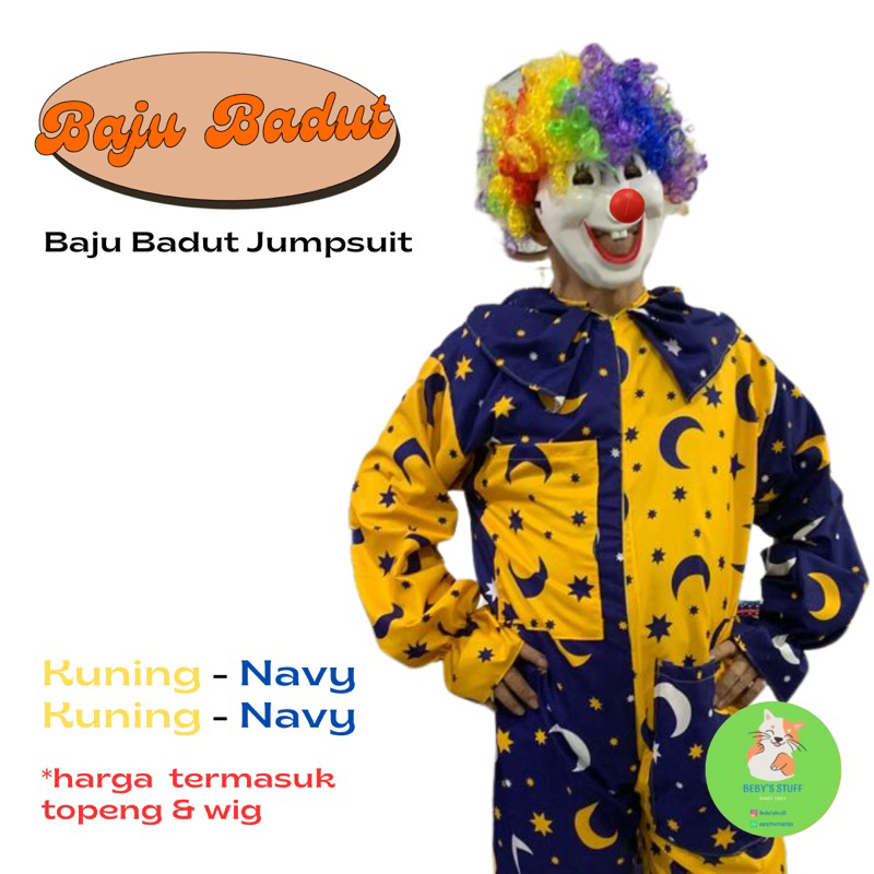 Jual Kostum Baju Badut Corak Bulan Bintang + Topeng Wig | Shopee Indonesia