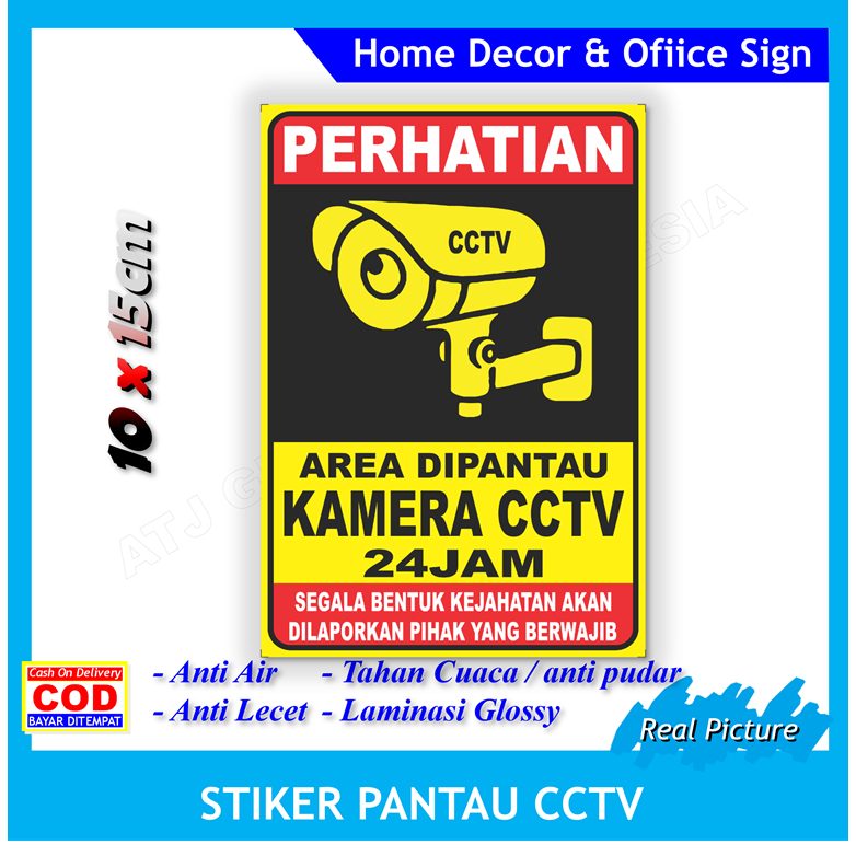 Jual Stiker label CCTV area diawasi 24 jam sticker keamanan lingkungan anti maling | Shopee ...