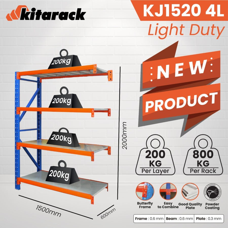 Jual RAK GUDANG KITARACK KJ1520 LIGHT DUTY 4 LAYER 200KG/LAYER 1000KG ...