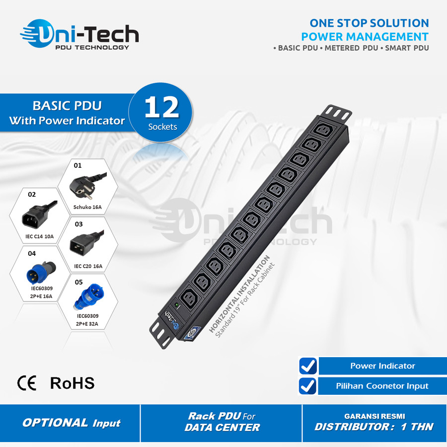 Jual PDU 12 Outlet / Holes / Ports Socket C13 with Power Indicator And Optional Connector Input ...