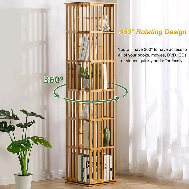 Jual rak kayu jati 6 tingkat serbaguna,rak buku putar minimalis retro ...