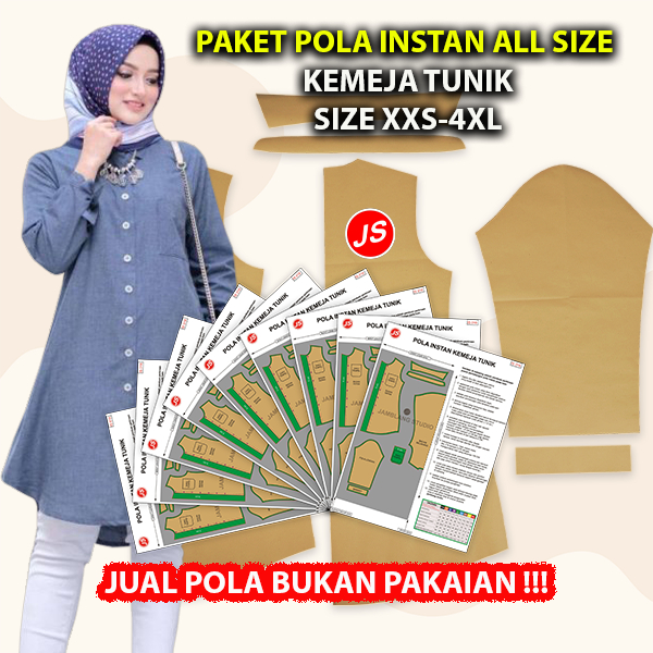 Jual Paket Pola Instan All Size Tunik Kerah Kemeja Sederhana | Pola Semua Ukuran XXS-4XL ...