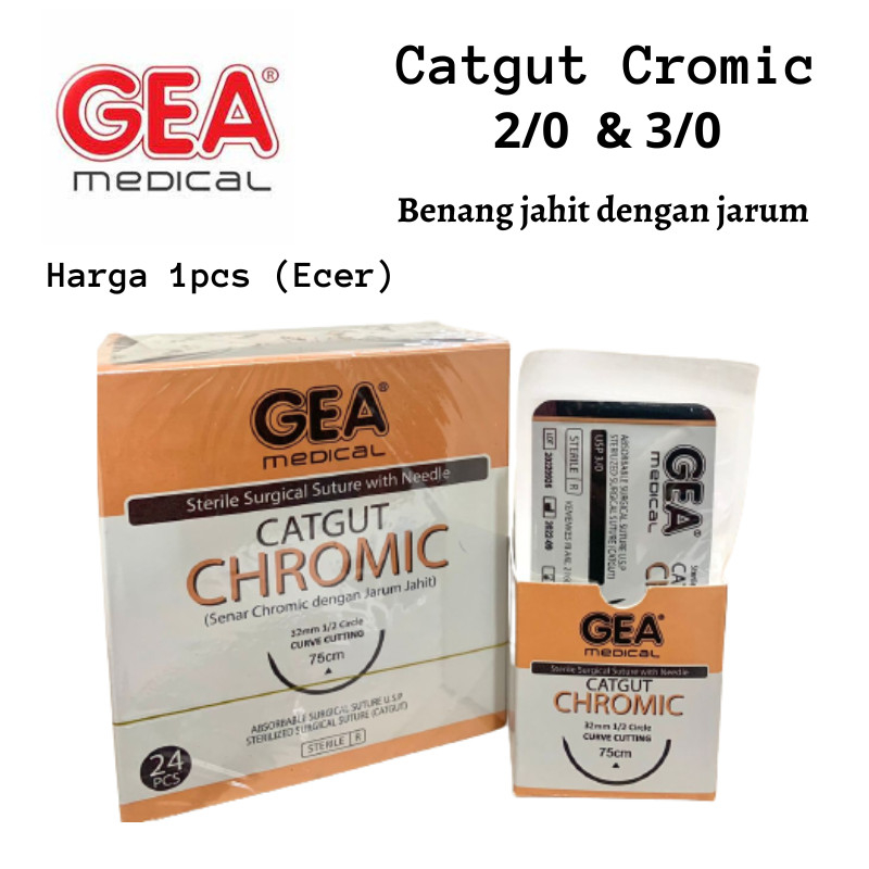 Jual GEA Medical Benang Jahit Catgut Chromic 2/0 3/0 Dengan Jarum - 1 ...