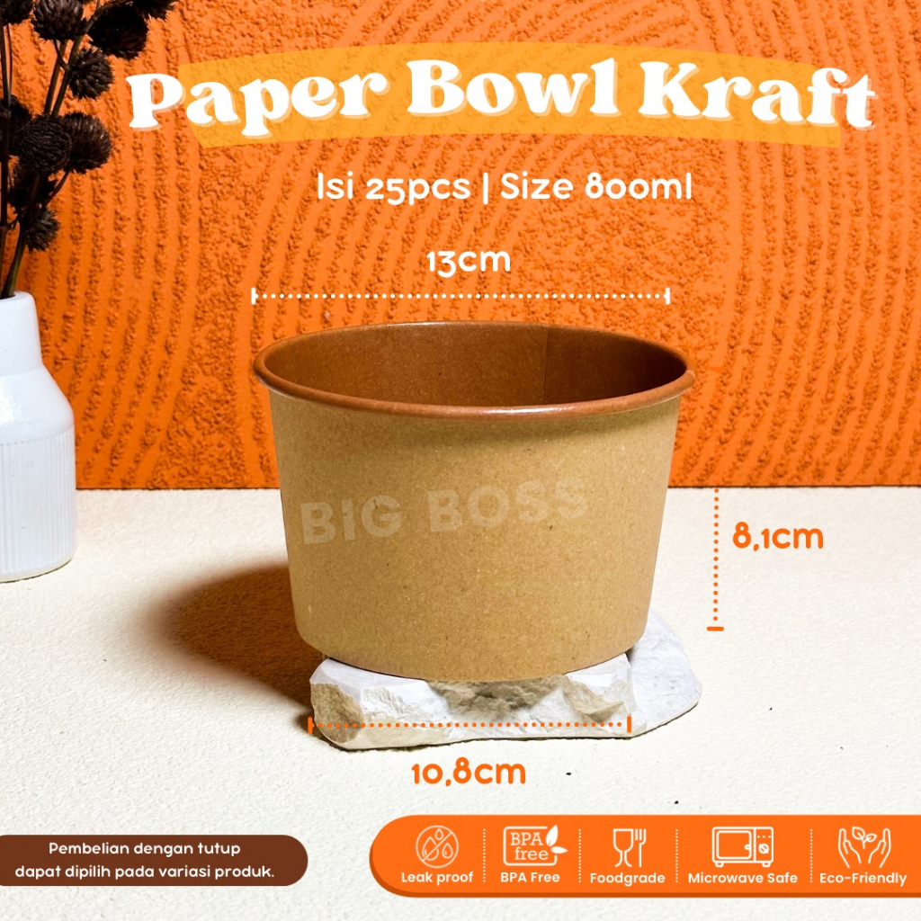 Jual [ISI 25PCS] Paper Bowl Kraft Coklat Laminasi / Mangkok Kertas + Tutup / Paper Rice Bowl ...