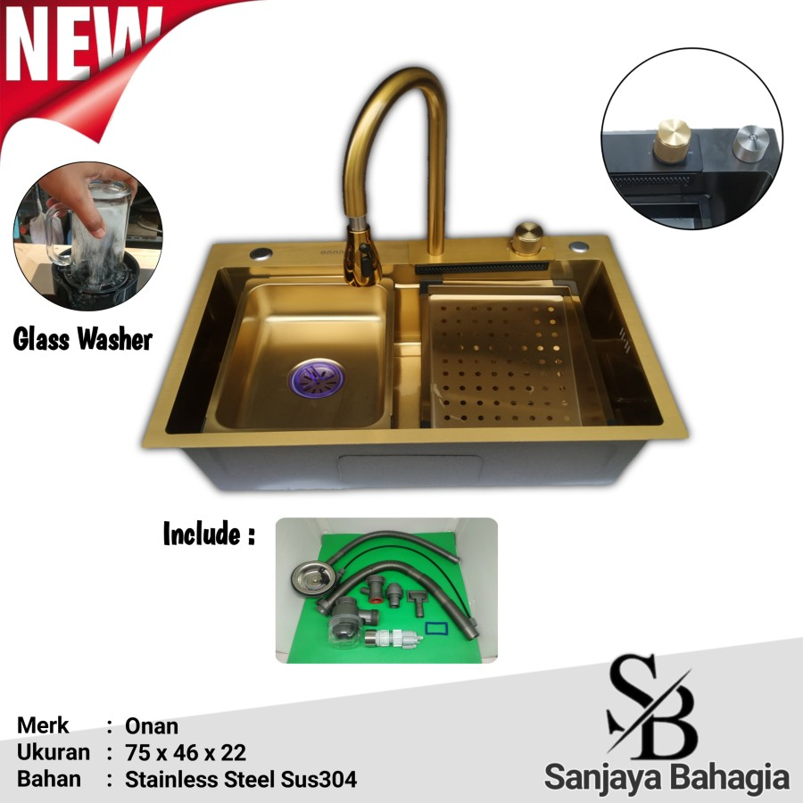 Jual Kitchen Sink Stainless Steel 304 Onan 7546 GOLD Set Wastafel dapur ...