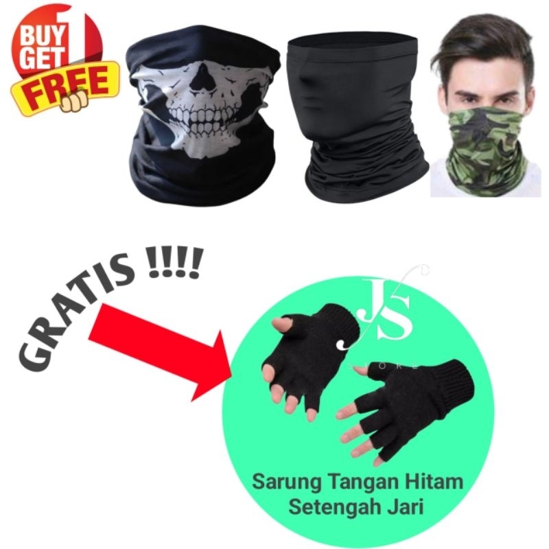 Jual BUY 1 GET 1 FREE Masker BAFF + Sarung Tangan HITAM Half Finger ...
