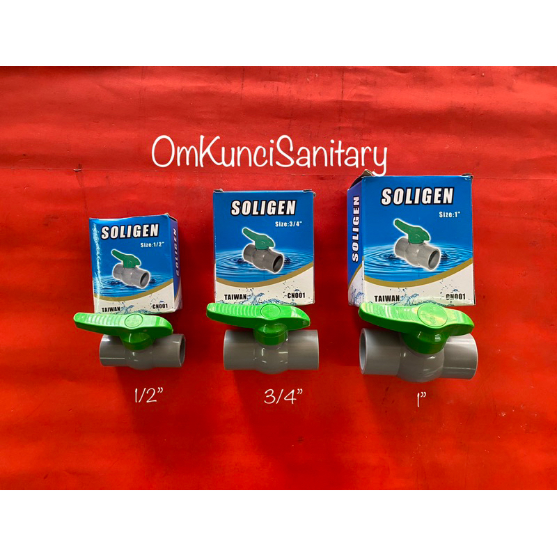 Jual Ball Valve Soligen Stop Kran PVC Soligen CN001 1/2" inch 3/4" inch ...