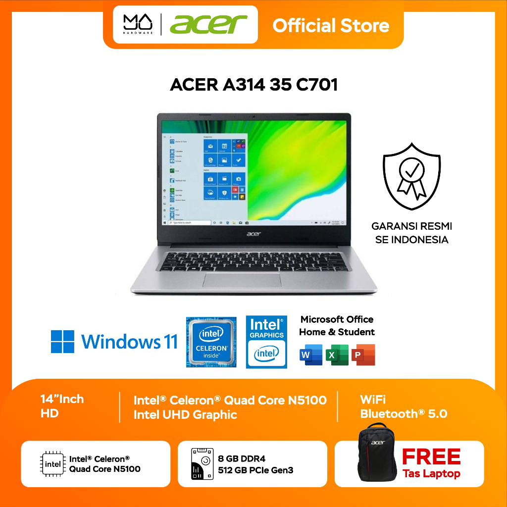Jual Acer Aspire 3 A314-35-C701 - Silver [Celeron N5100-8GB-SSD 512GB ...