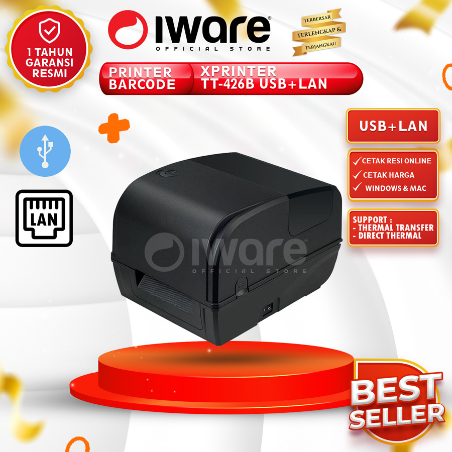 Jual Iware Barcode Label Resi Harga XPRINTER XP-TT426B Usb+Lan A6 4 ...