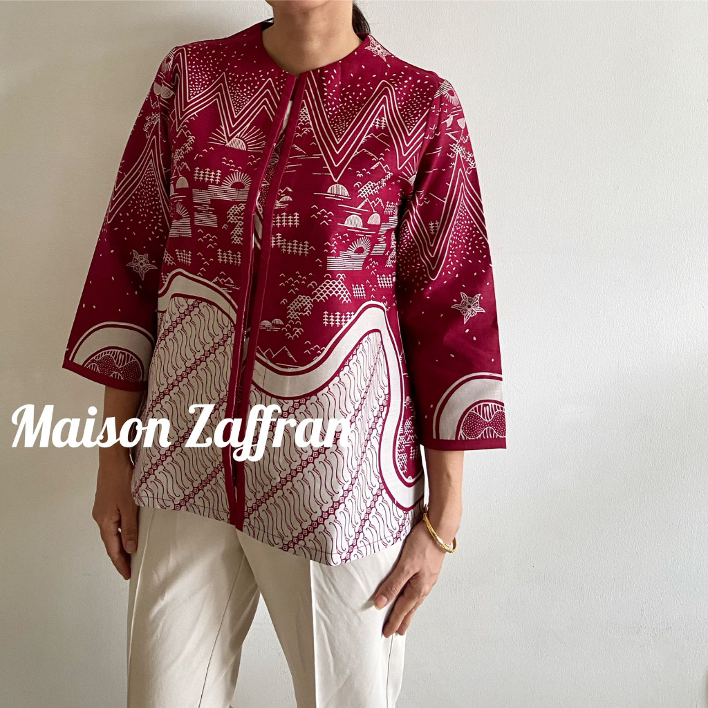 Jual Batik Landscape Top Maroon | Shopee Indonesia
