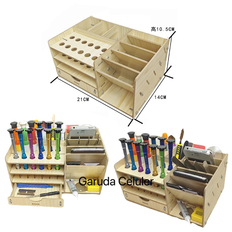 Jual Rak Kayu Susunan Penyimpanan Hp Obeng Tool Sparepart RT-G19 ...