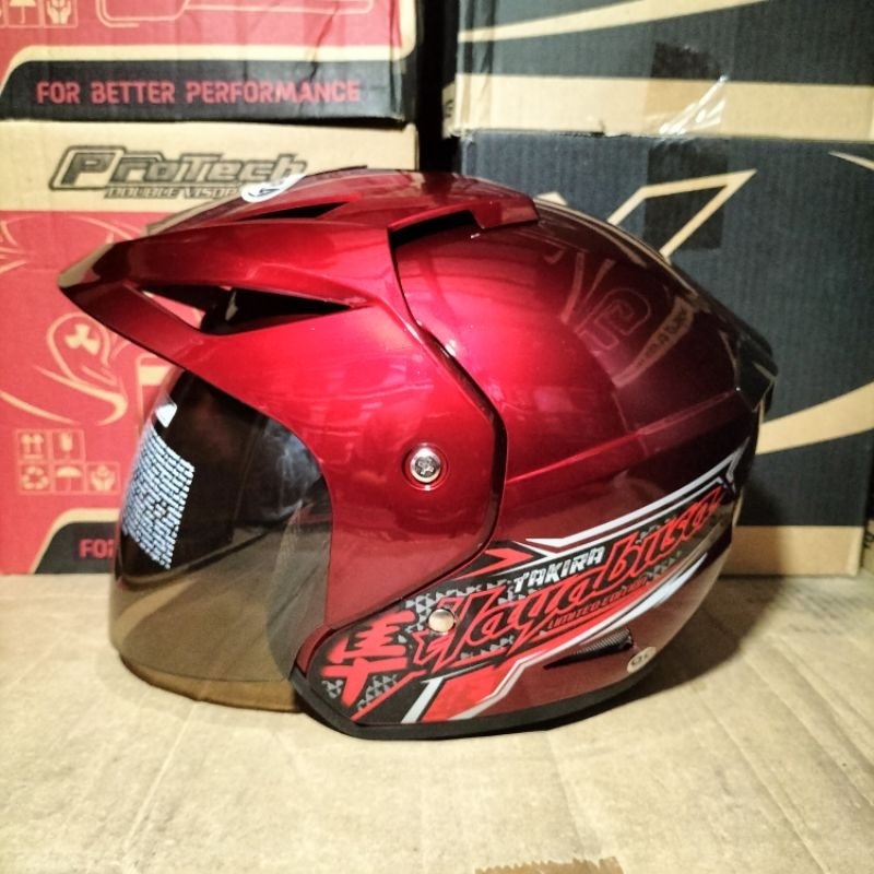 Jual HELM SNI HALF FACE HELM TAKIRA RED MAROON GLOSS HAYABUSA REMAJA ...
