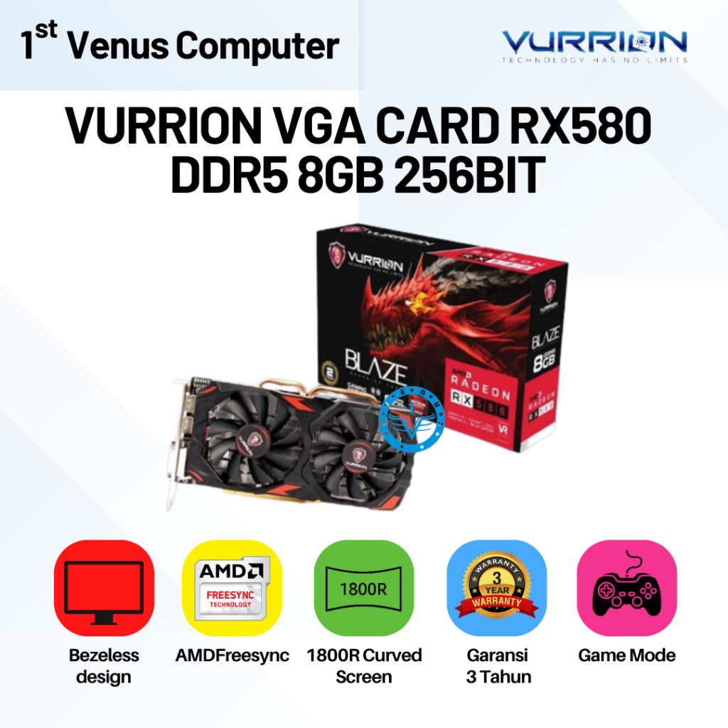 Jual VURRION VGA CARD RX580 DDR5 8GB 256BIT / VGA21-VUR | Shopee Indonesia