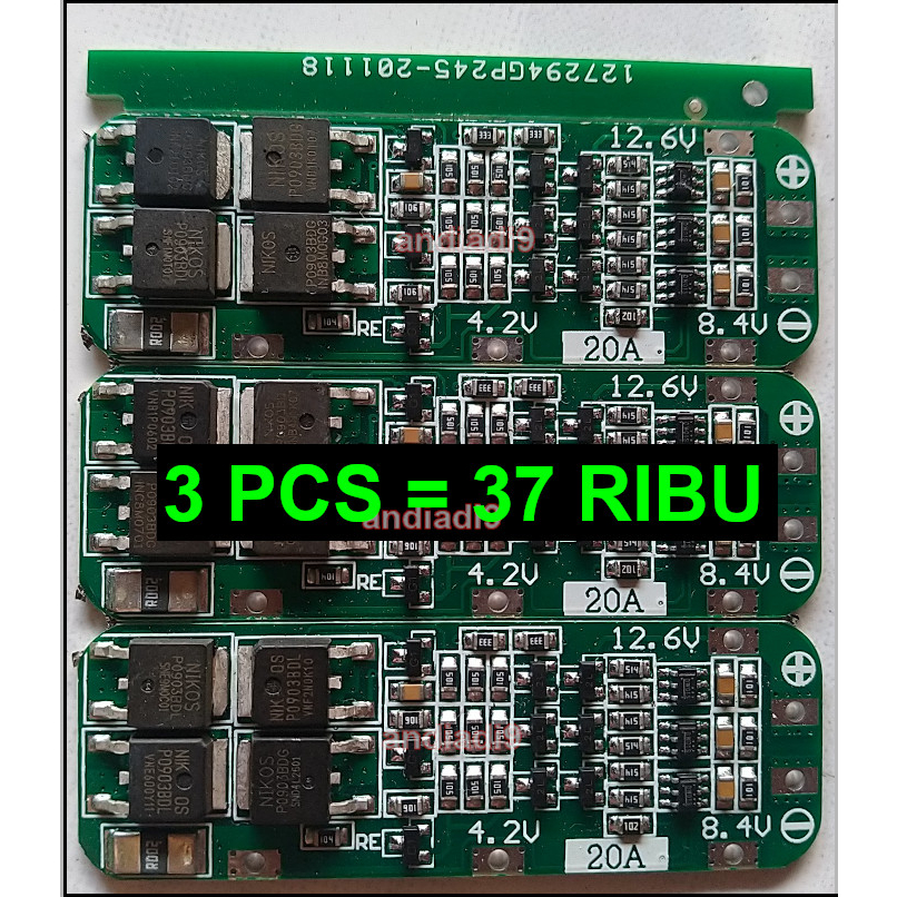 Jual BATERAI MANAGEMENT SYSTEM BMS 3S 12,6V 20A 18650 LITHIUM 3 PCS ...